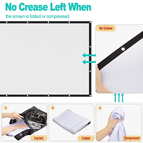 GYUEM Projector Screen with Stand Foldable Portable Movie Screen 120 Inch(16:9), HD 4K Double Sided Projection Movies Screen with Carry Bag for Indoor Outdoor Home Theater Backyard Cinema Travel