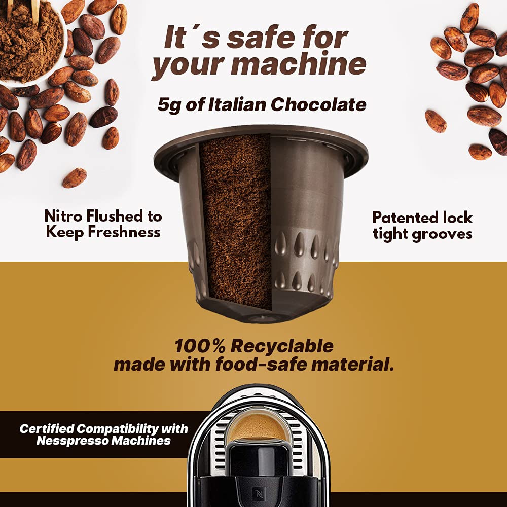 Cupella compatible with Nespresso Hot Chocolate Pods for Original line machines - 50 Ct Nespresso Chocolate pods Italian