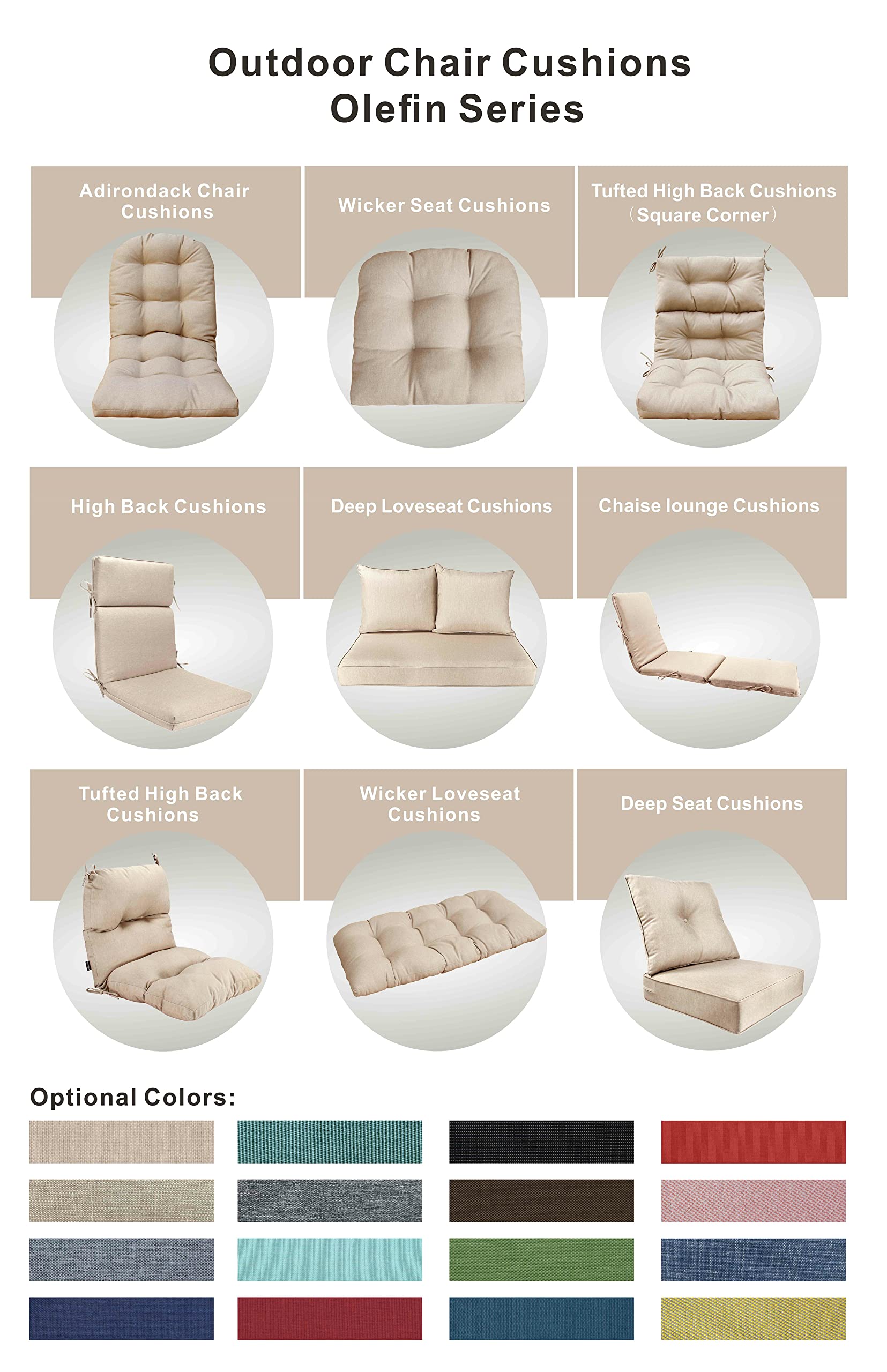 BOSSIMA Outdoor Patio Adirondack Chair Cushions Tufted Round Corner Taupe