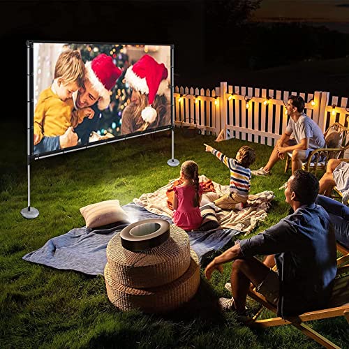 GYUEM Projector Screen with Stand Foldable Portable Movie Screen 120 Inch(16:9), HD 4K Double Sided Projection Movies Screen with Carry Bag for Indoor Outdoor Home Theater Backyard Cinema Travel
