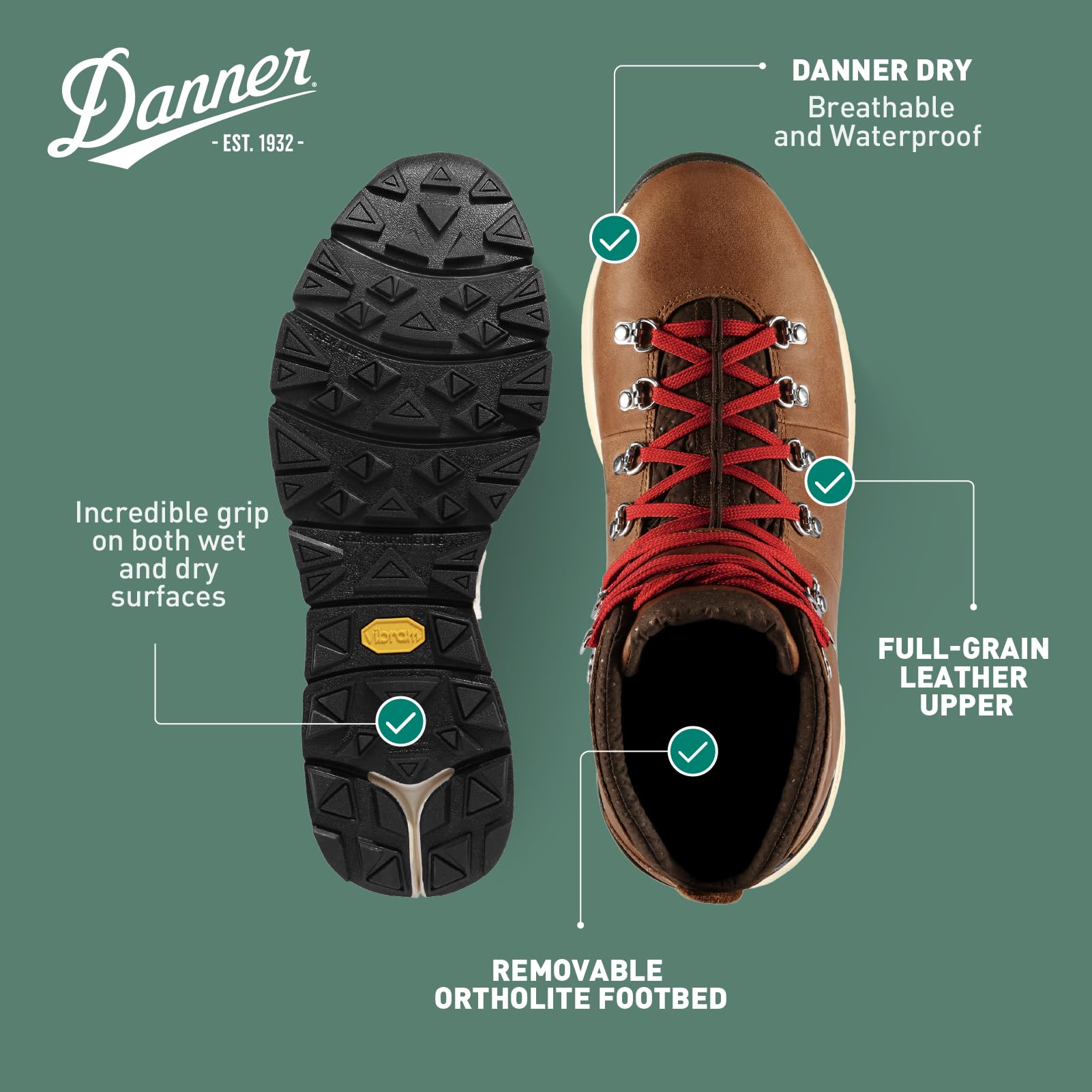 Danner Mountain 600 Waterproof Hiking Boots for Men - Lightweight, Durable Upper, Breathable Lining, Triple-Density Footbed & Vibram Traction Outsole, Saddle Tan - 11 D