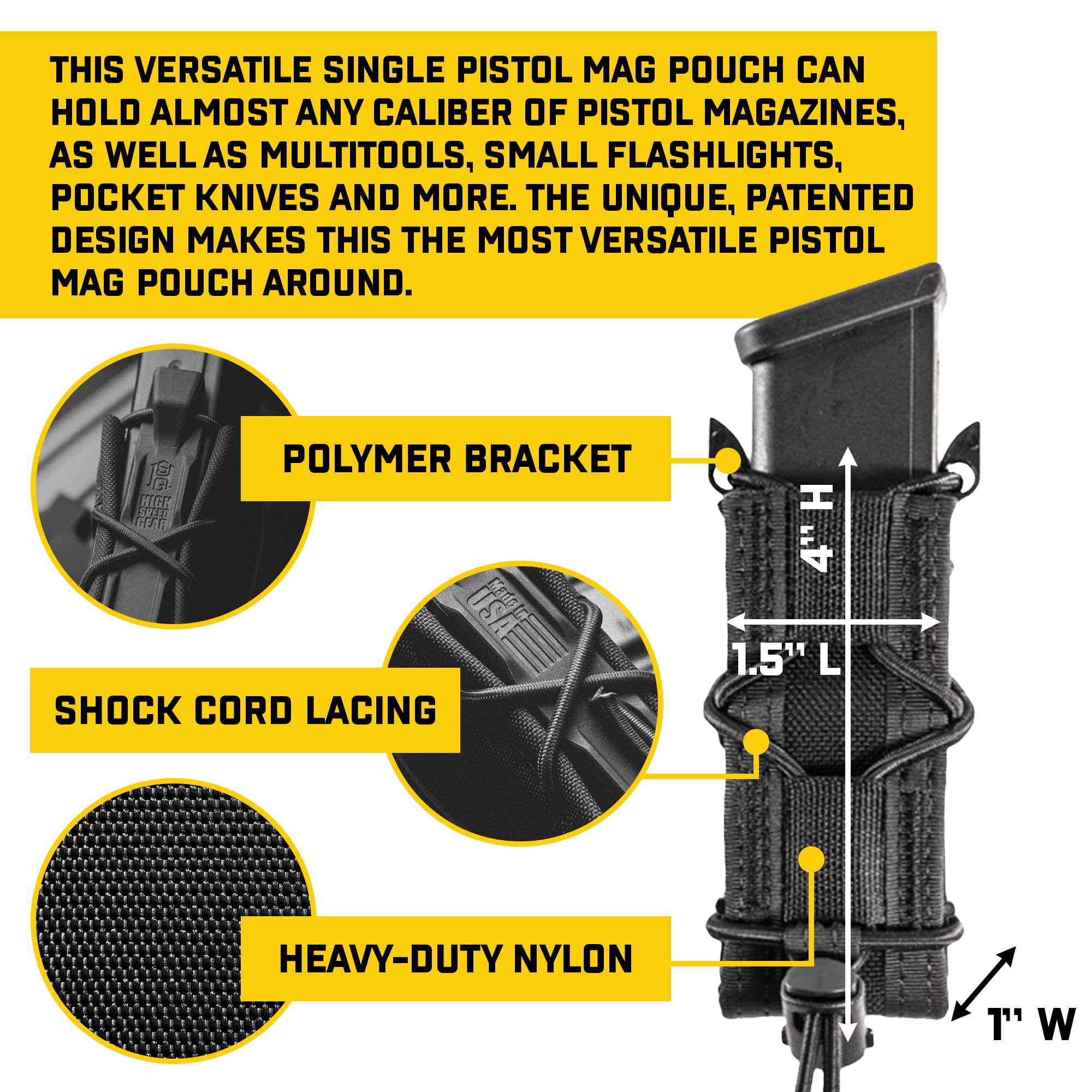 High Speed Gear® - Pistol Taco® MOLLE Mag Pouch, Police Gear & Military Gear, Tactical Magazine Pouch for Professionals (Black)