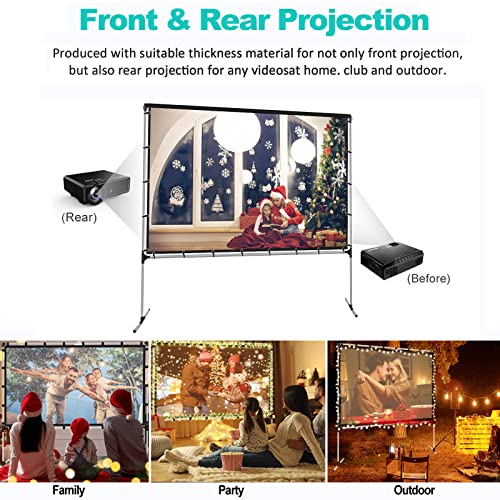 GYUEM Projector Screen with Stand Foldable Portable Movie Screen 120 Inch(16:9), HD 4K Double Sided Projection Movies Screen with Carry Bag for Indoor Outdoor Home Theater Backyard Cinema Travel