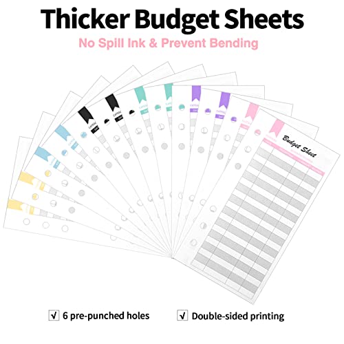 Sooez [Pastel Collection] Money Organizer for Cash, A6 Leather Budget Binder with Zipper Envelopes, 43 Large Rose Gold Sticky Labels & Extra Thick Expense Sheets, Money Saving Binder for Budgeting