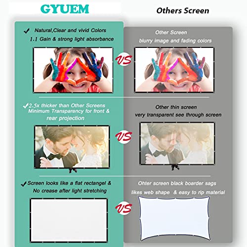 GYUEM Projector Screen with Stand Foldable Portable Movie Screen 120 Inch(16:9), HD 4K Double Sided Projection Movies Screen with Carry Bag for Indoor Outdoor Home Theater Backyard Cinema Travel