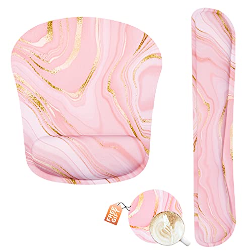 Memory Foam Ergonomic Keyboard Wrist Rest Pad and Mouse Wrist Rest Support Mouse Pad Set for Office Gaming Easy Typing-Pink Fluid