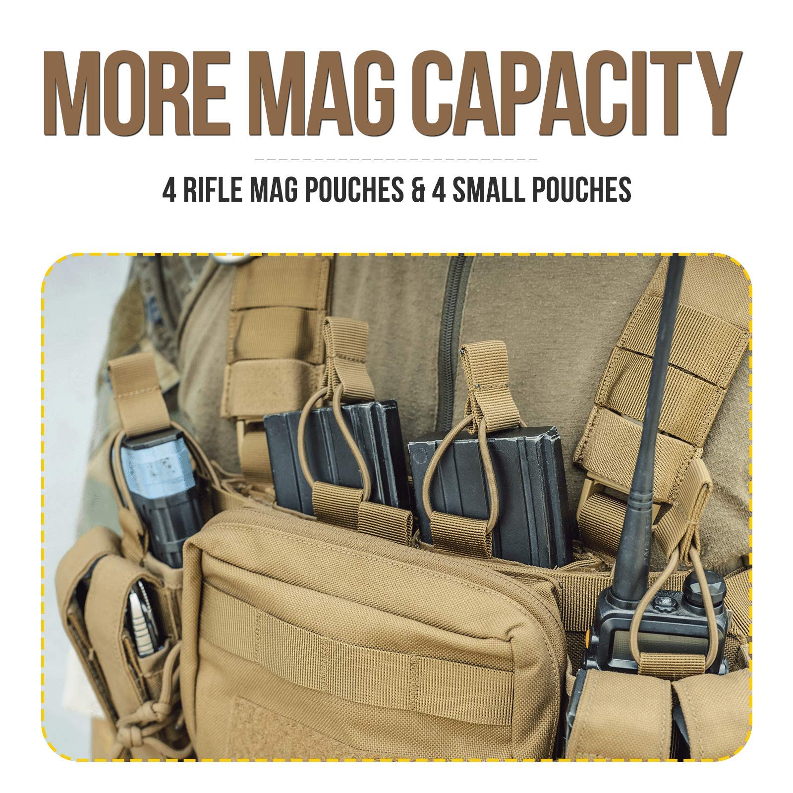 VISMIX Tactical Chest Rig, Adjustable & Detachable Chest Rig Molle Military Chest Bag Pack with Magazine Pouch for Men Hunting Shooting Coyote Brown