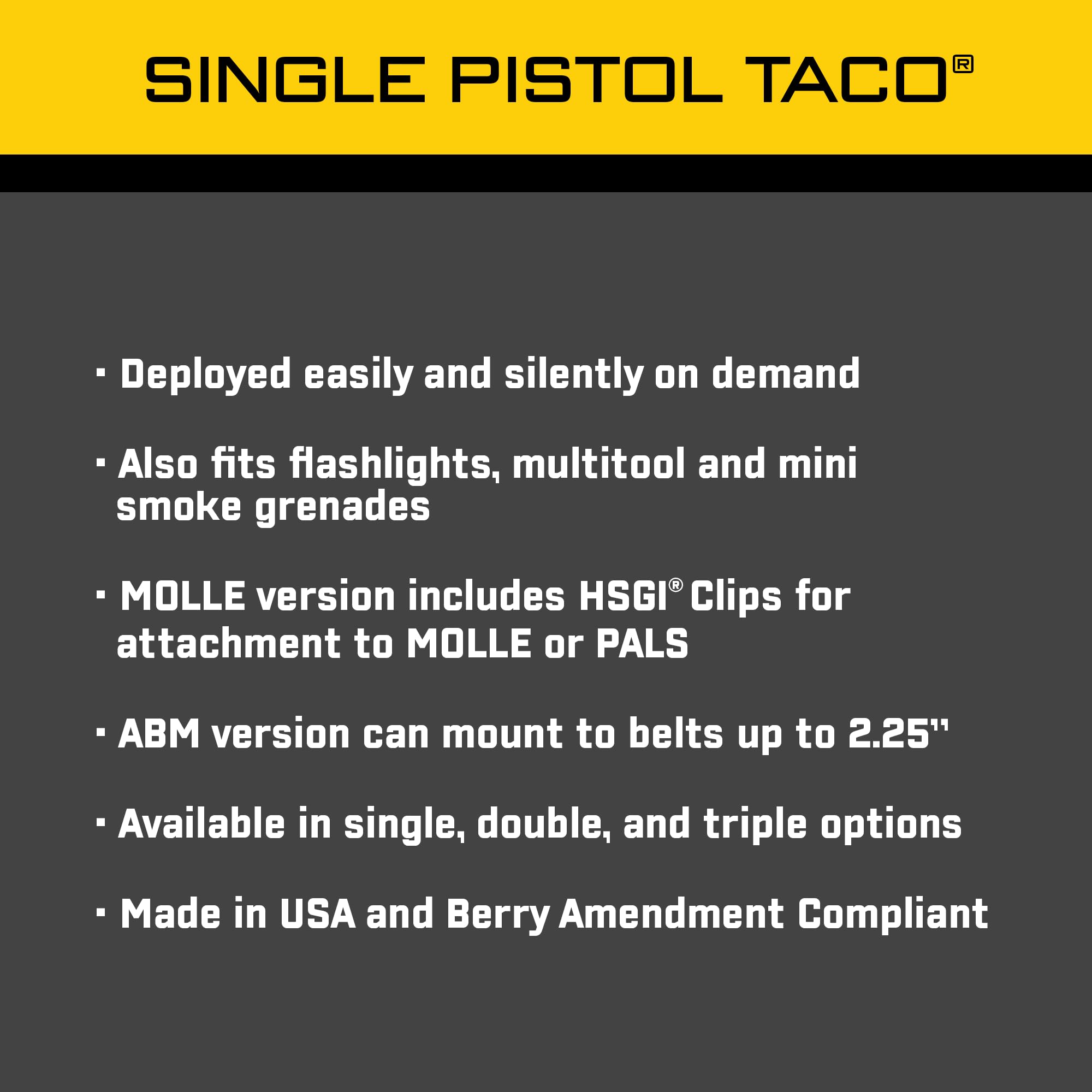High Speed Gear® - Pistol Taco® MOLLE Mag Pouch, Police Gear & Military Gear, Tactical Magazine Pouch for Professionals (Black)