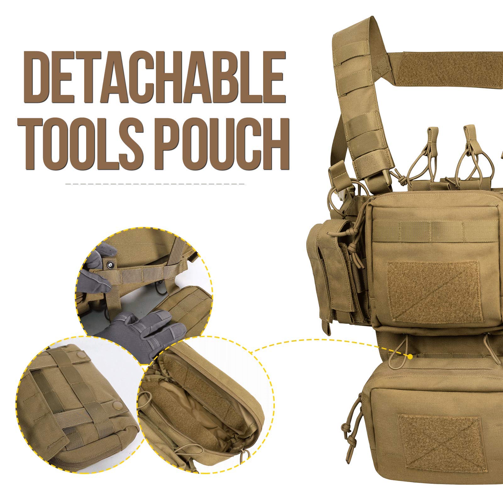 VISMIX Tactical Chest Rig, Adjustable & Detachable Chest Rig Molle Military Chest Bag Pack with Magazine Pouch for Men Hunting Shooting Coyote Brown