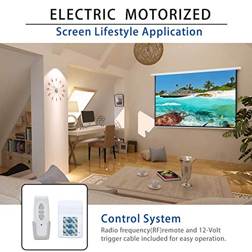 120" Motorized Projector Screen Electric Diagonal Automatic Projection 4:3 HD Movies Screen for Home Theater Presentation Education Outdoor Indoor W/Remote Control and Wall/Ceiling Mount (White)