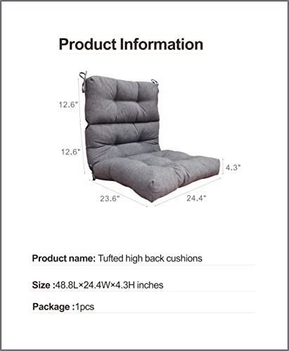 BOSSIMA Outdoor Patio 48.8"×24.4" High Back Lawn Chair Cushions Polyester Tufted Square Corner (Light Blue)