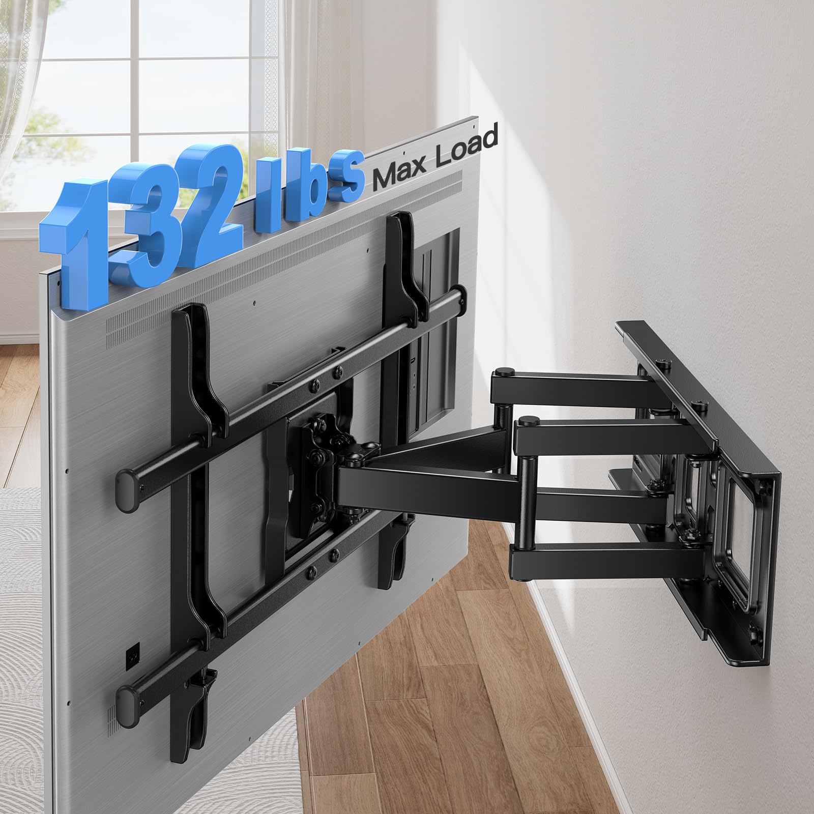 Pipishell TV Wall Mount Full Motion for Most 37-75 Inch LED LCD OLED TVs, Wall Bracket TV Mount Articulating Swivel Tilt Extension Leveling Holds up to 132lbs Max VESA 600x400mm Fits 12/16" Wood Stud