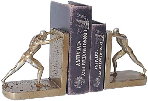 QLAZO Bookend Supports HeavyDuty ， Small Humanoid Bookend Set of Two, Bronze Finish Book Organizer Children Adults Desk Office Home Decoration