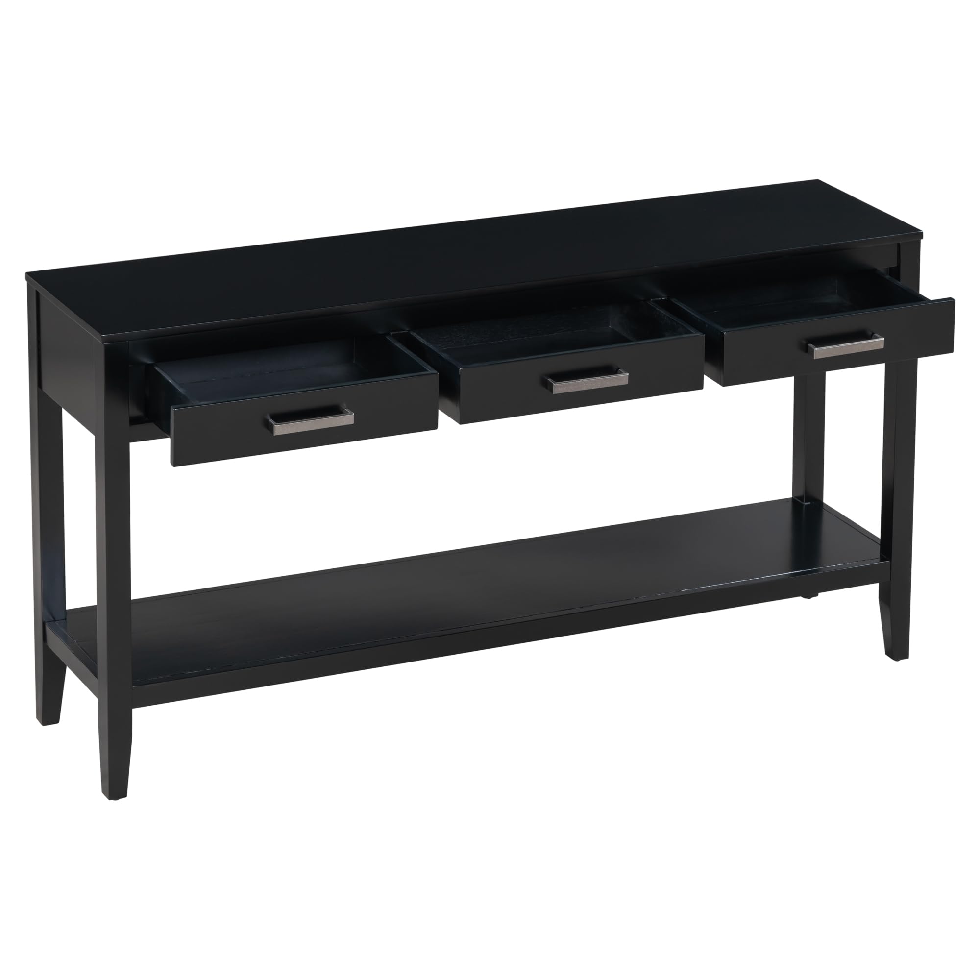 Quarte Modern 3-Drawer Console Table with 1 Shelf,Solid Wood Entryway Sofa Side Table for Hallway, Living Room, Foyer, Corridor, Easy to Assemble (Black#3-Drawer)