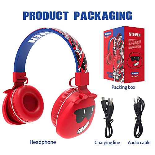 YLFASHION Kids Bluetooth Headphones with Microphone, Cartoon Monsters Wireless Over-Ear Headphones for Boys Girls, Foldable Stereo Headset for Children, School, iPad, Tablet (Steven)
