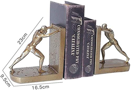 QLAZO Bookend Supports HeavyDuty , Small Humanoid Bookend Set of Two, Bronze Finish Book Organizer Children Adults Desk Office Home Decoration