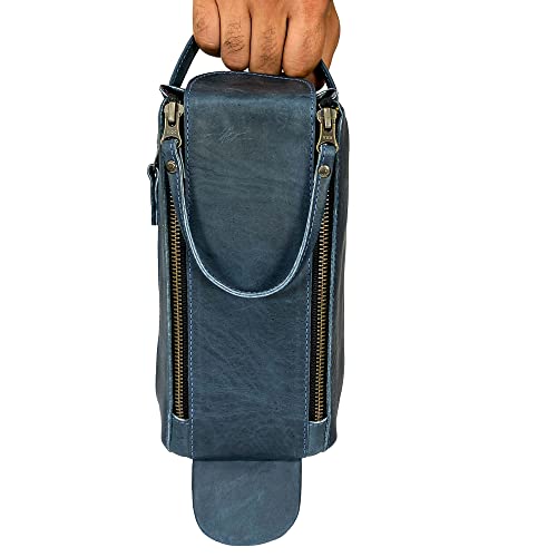 Hide & Drink, Toiletry Bag w/Handles, Hygiene Organizer, Travel Dopp, Razor Case, Bathroom, Shaving, Cosmetic Storage, Travel & Grooming Essentials, Full Grain Leather, Handmade, Slate Blue