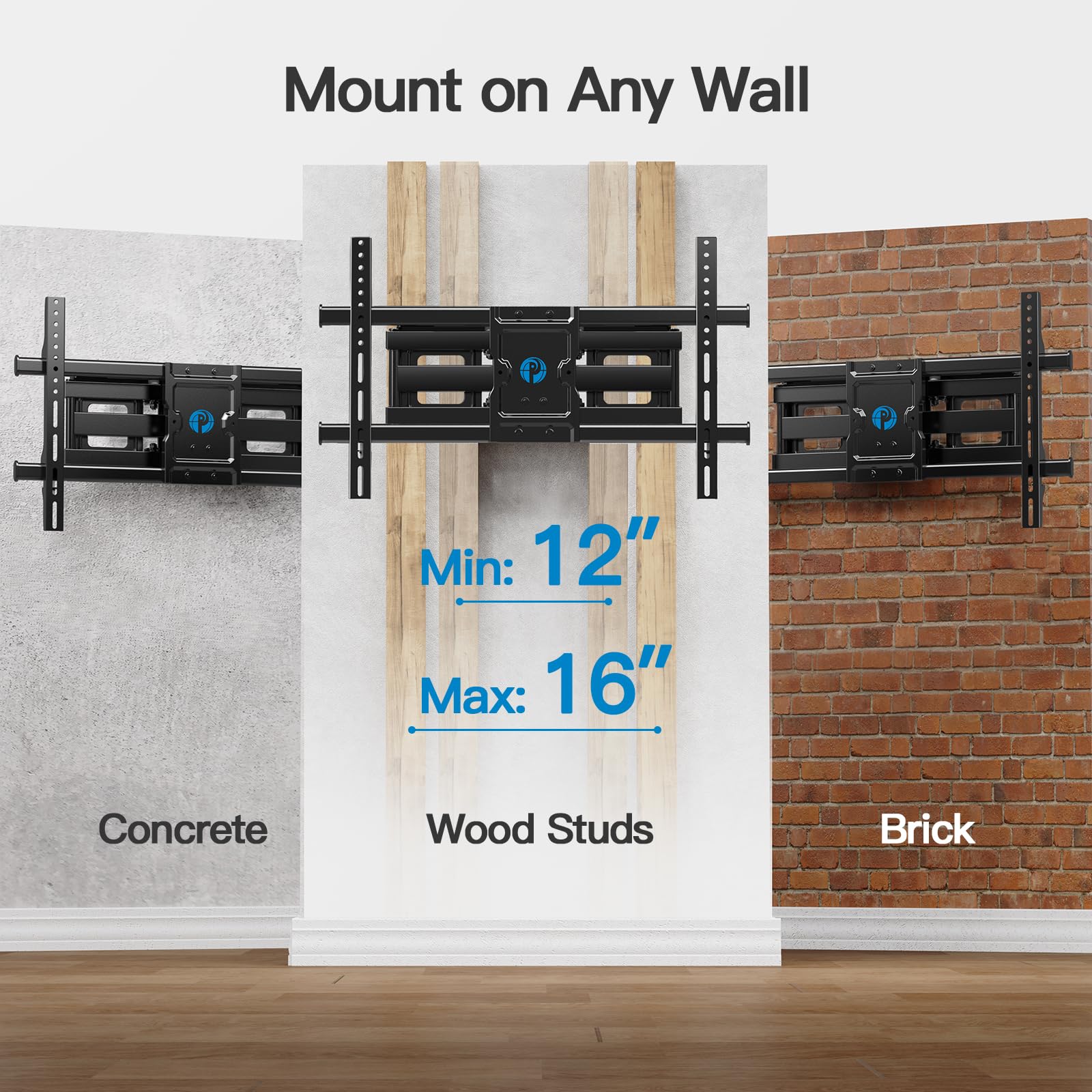 Pipishell TV Wall Mount Full Motion for Most 37-75 Inch LED LCD OLED TVs, Wall Bracket TV Mount Articulating Swivel Tilt Extension Leveling Holds up to 132lbs Max VESA 600x400mm Fits 12/16" Wood Stud