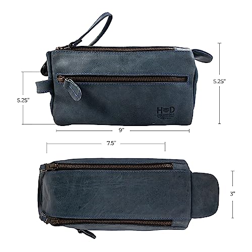 Hide & Drink, Toiletry Bag w/Handles, Hygiene Organizer, Travel Dopp, Razor Case, Bathroom, Shaving, Cosmetic Storage, Travel & Grooming Essentials, Full Grain Leather, Handmade, Slate Blue