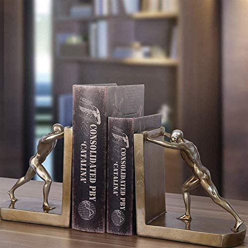 QLAZO Bookend Supports HeavyDuty , Small Humanoid Bookend Set of Two, Bronze Finish Book Organizer Children Adults Desk Office Home Decoration