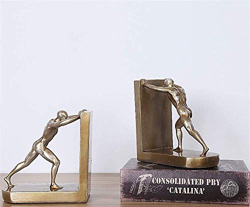 QLAZO Bookend Supports HeavyDuty , Small Humanoid Bookend Set of Two, Bronze Finish Book Organizer Children Adults Desk Office Home Decoration