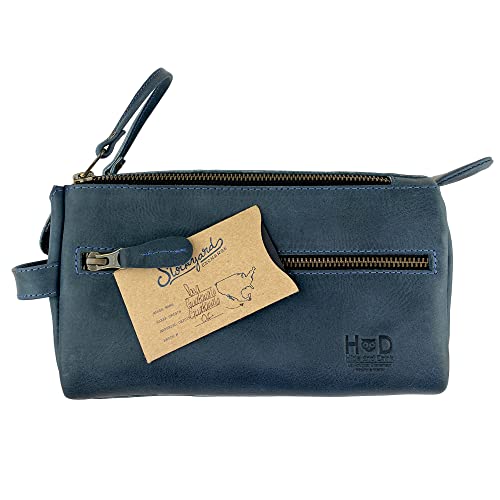 Hide & Drink, Toiletry Bag w/Handles, Hygiene Organizer, Travel Dopp, Razor Case, Bathroom, Shaving, Cosmetic Storage, Travel & Grooming Essentials, Full Grain Leather, Handmade, Slate Blue