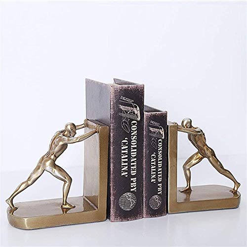 QLAZO Bookend Supports HeavyDuty , Small Humanoid Bookend Set of Two, Bronze Finish Book Organizer Children Adults Desk Office Home Decoration