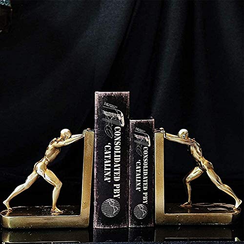 QLAZO Bookend Supports HeavyDuty , Small Humanoid Bookend Set of Two, Bronze Finish Book Organizer Children Adults Desk Office Home Decoration