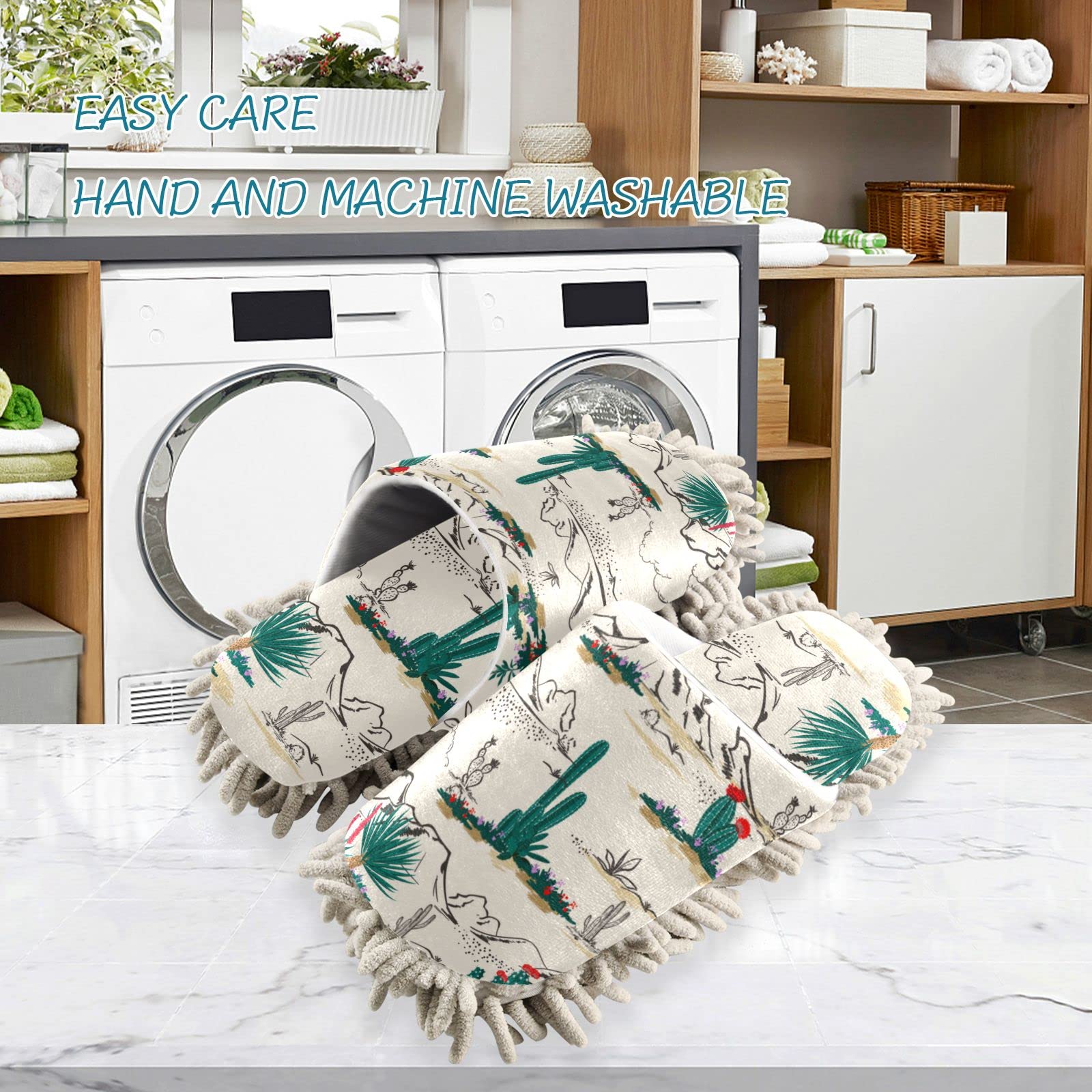 Kigai Microfiber Cleaning Slippers Summer Cactus Washable Mop Shoes Slipper for Men/Women House Floor Dust Cleaner, Size L