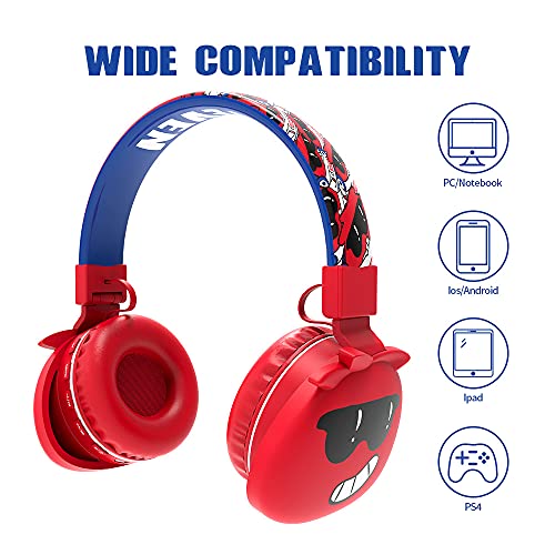 YLFASHION Kids Bluetooth Headphones with Microphone, Cartoon Monsters Wireless Over-Ear Headphones for Boys Girls, Foldable Stereo Headset for Children, School, iPad, Tablet (Steven)