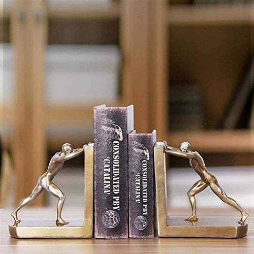 QLAZO Bookend Supports HeavyDuty , Small Humanoid Bookend Set of Two, Bronze Finish Book Organizer Children Adults Desk Office Home Decoration