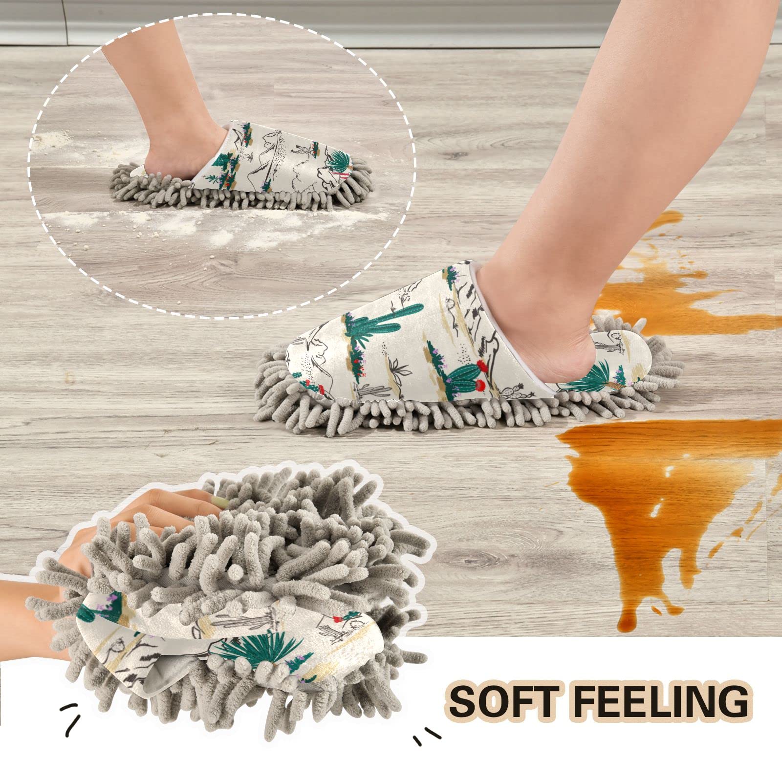 Kigai Microfiber Cleaning Slippers Summer Cactus Washable Mop Shoes Slipper for Men/Women House Floor Dust Cleaner, Size L