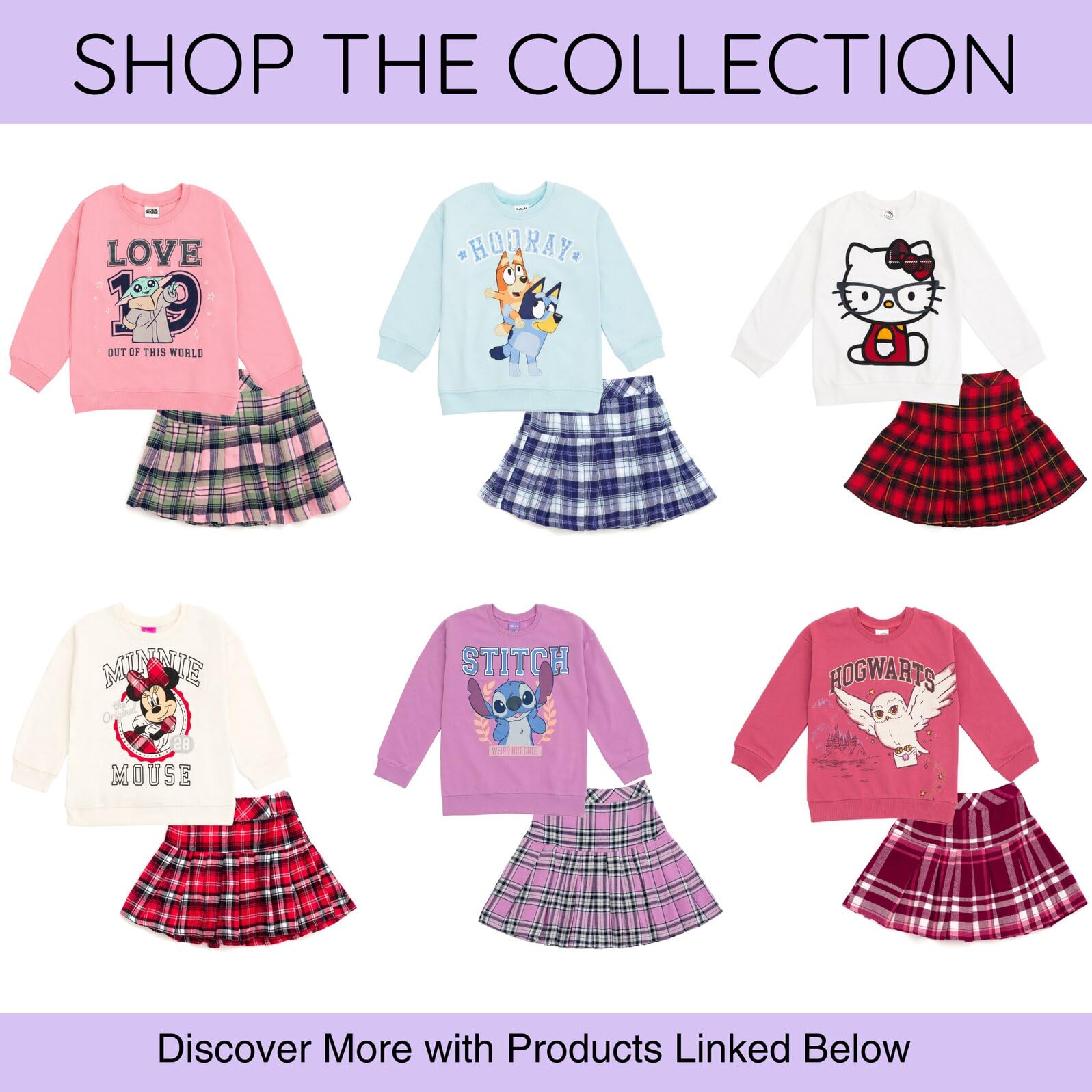 Disney Minnie Mouse Little Girls Fleece Sweatshirt and Skirt Plaid Pink 7-8