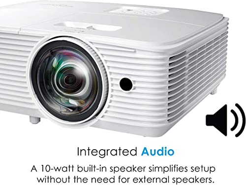 Optoma GT1080HDRx Short Throw Gaming Projector | Enhanced Gaming Mode for 1080p 120Hz Gameplay at 8.4ms | 1080p and HDR support with 4K UHD input | Bright 3,800 Lumens for Day and Night Gaming | White