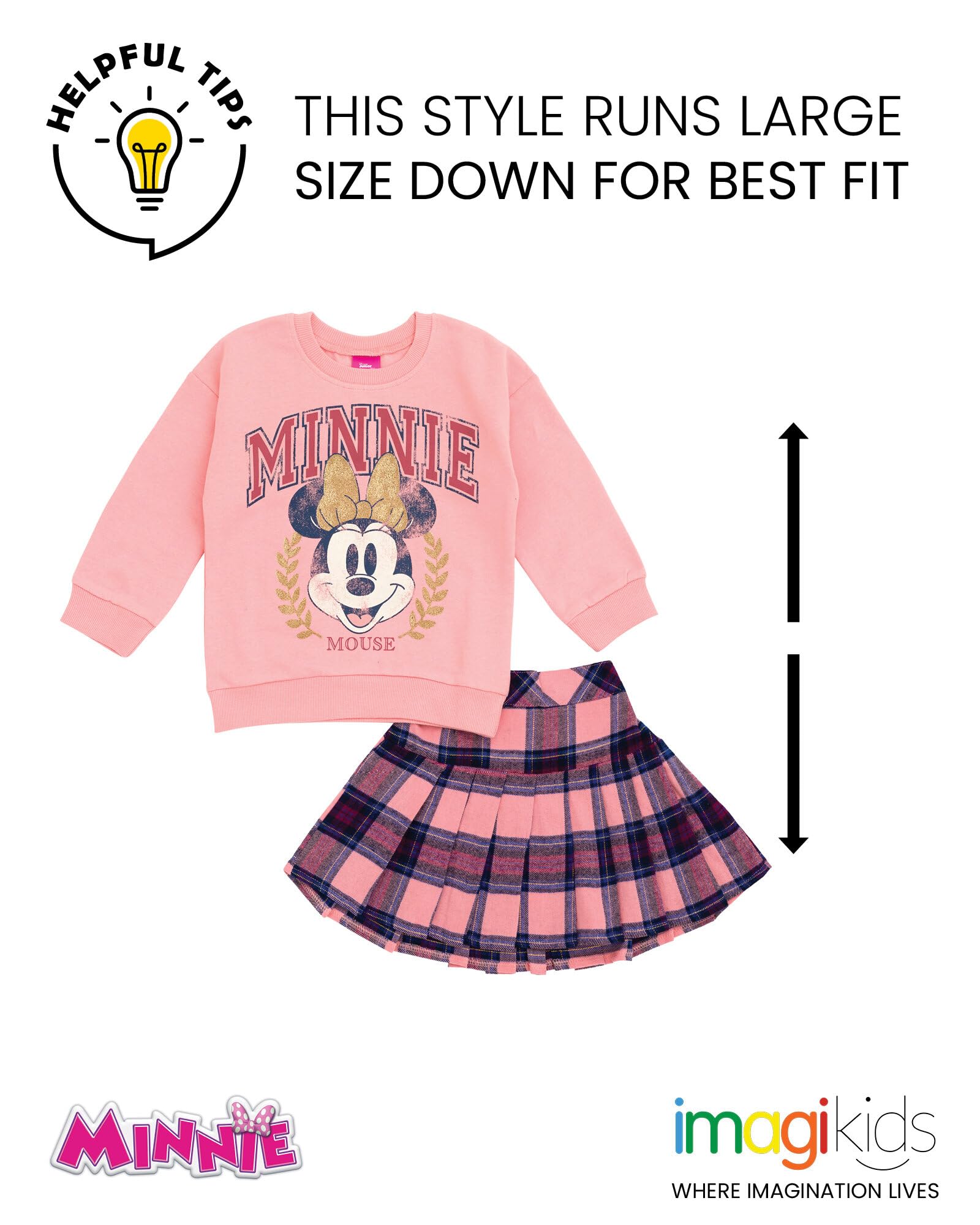 Disney Minnie Mouse Little Girls Fleece Sweatshirt and Skirt Plaid Pink 7-8