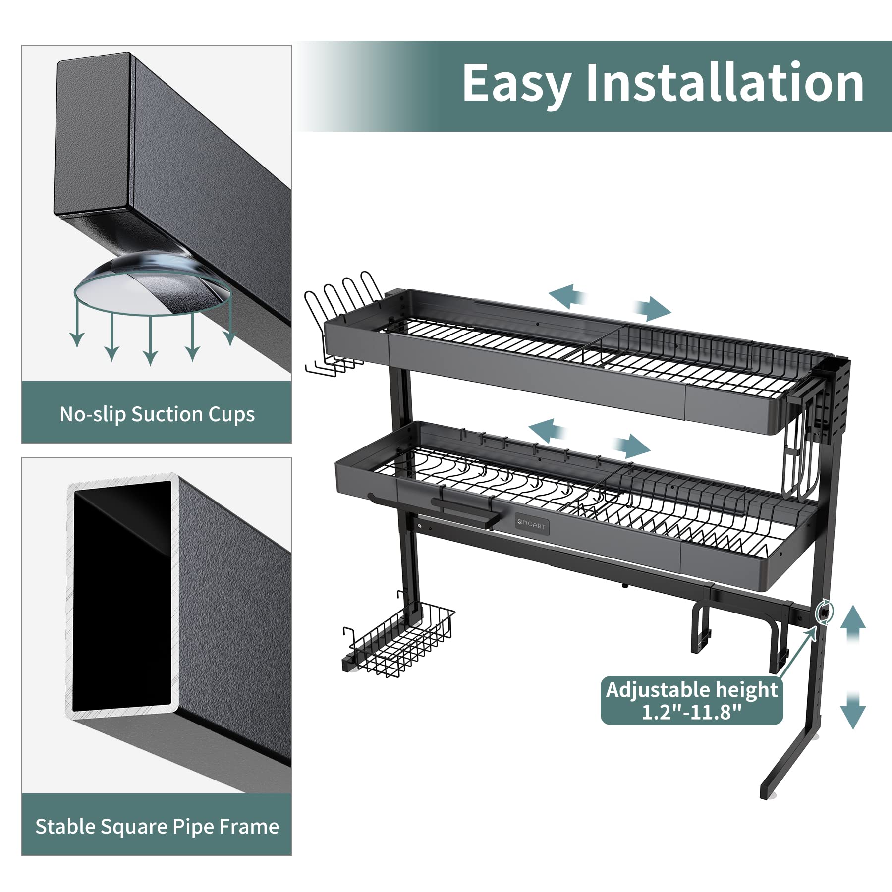 2023 Model,Over The Sink Dish Drying Rack 3-Tier Dish Drying Rack Over Sink Adjustable Length(26-37.5in), Stainless Steel Dish Drainer, Dishes Rack Kitchen Pots, pans, dishes and pots Organizer