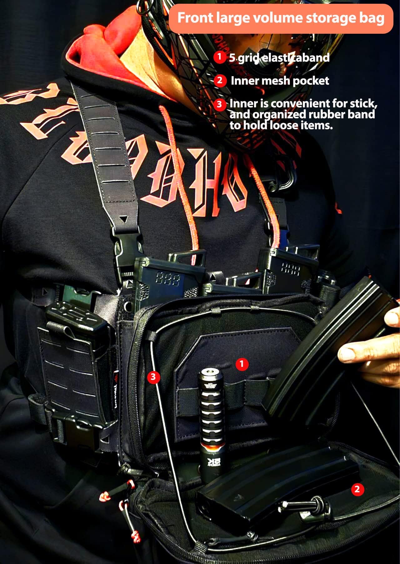 BOMTURN Chest Rig Tactical Airsoft Chest Rig 1000D Molle Micro Chest Rigs Adjustable Detachable Modular Vest with Mag Pouch