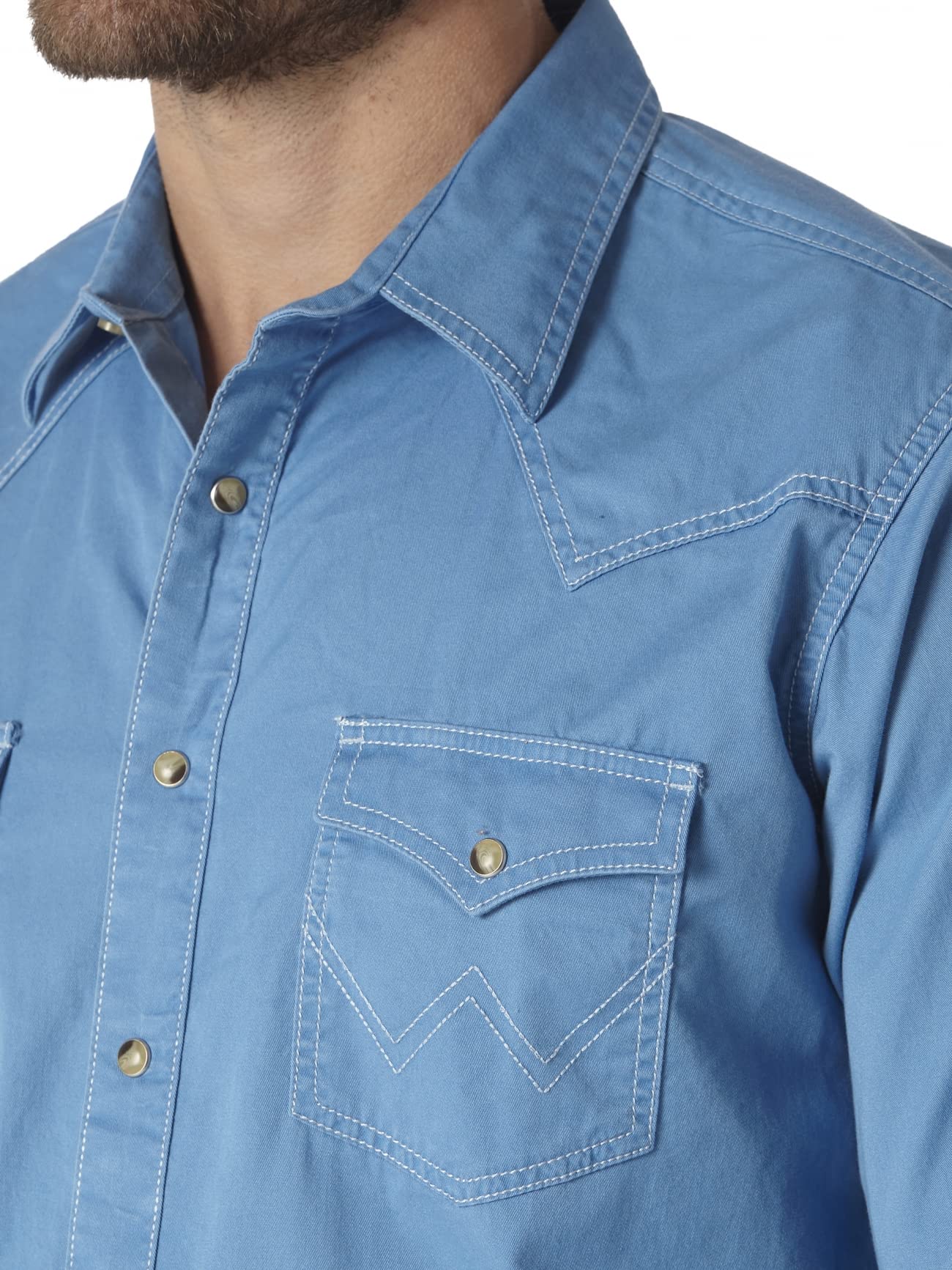 Wrangler Men's Retro Two Pocket Long Sleeve Snap Shirt, Blue, X-Large