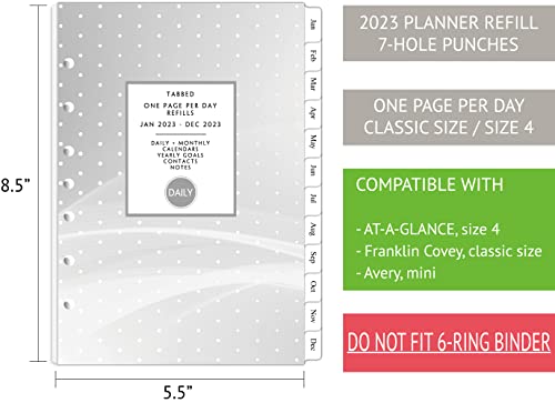 2023 Planner Refill, One Page Per Day, Daily & Monthly, Appointment Schedule, Priorities, Daily To Do, Notes (Classic, Size 4, Jan 2023 - Dec 2023)