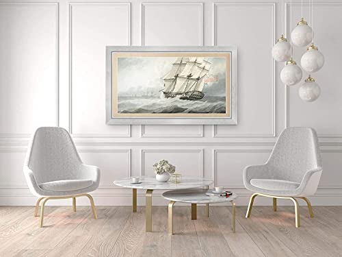 Deco TV Frames - Contemporary Silver Smart Frame Compatible ONLY with Samsung The Frame TV (32", Fits 2021-2023 Frame TV)