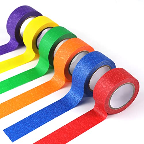 HTVRONT Colored Masking Tape - Colorful Craft Tape, Masking Tape 1 Inch x 14 Yards x 6 Rolls Colored Painters Tape, Crepe Paper Colored Tape for Art Supplies, Labeling, Coding, Moving, Decoration