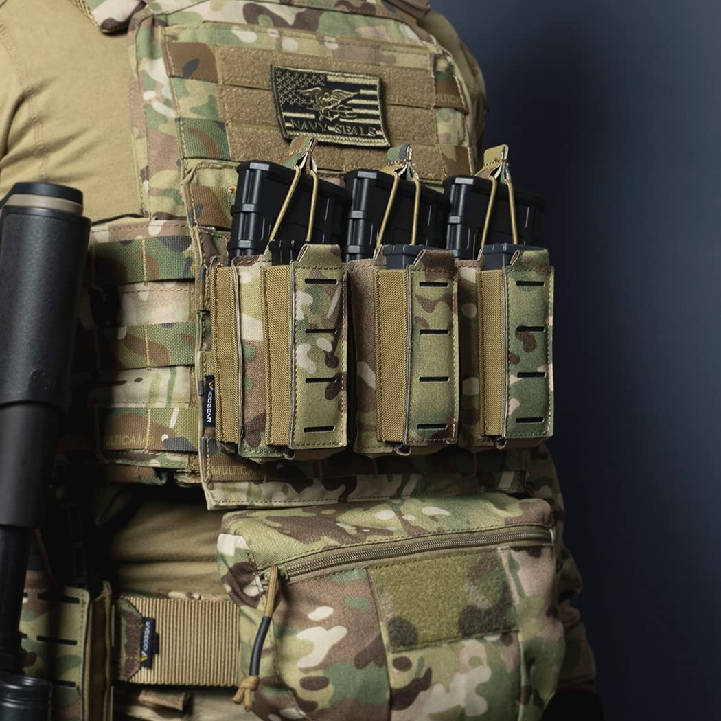 IDOGEAR Triple Mag Pouches Kangaroo Magazine Pouch for 9mm Pistol Magazines and 5.56mm Rifle Magazines Universal MOLLE Tactical Pouches Elastic Adjustable (camo)