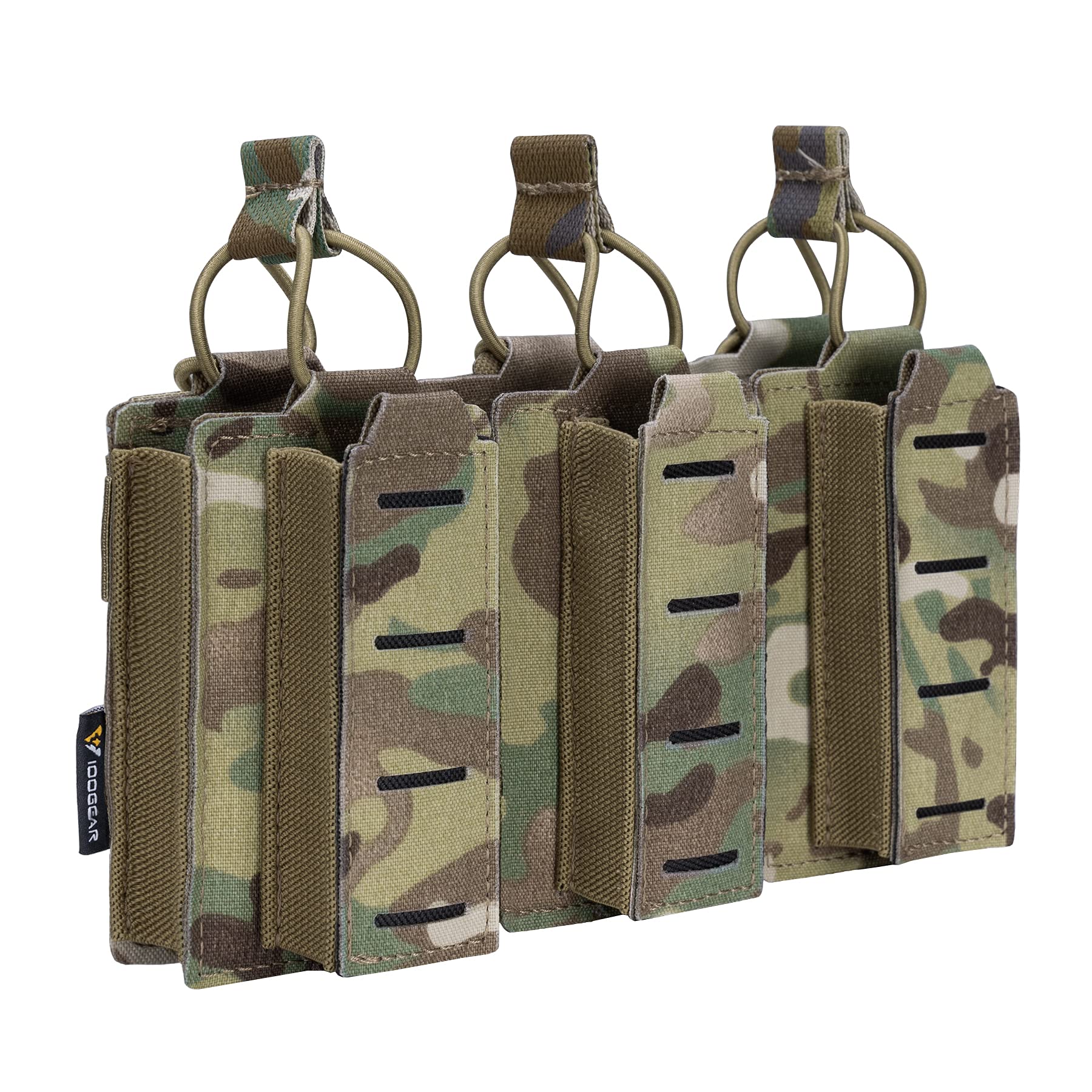 IDOGEAR Triple Mag Pouches Kangaroo Magazine Pouch for 9mm Pistol Magazines and 5.56mm Rifle Magazines Universal MOLLE Tactical Pouches Elastic Adjustable (camo)