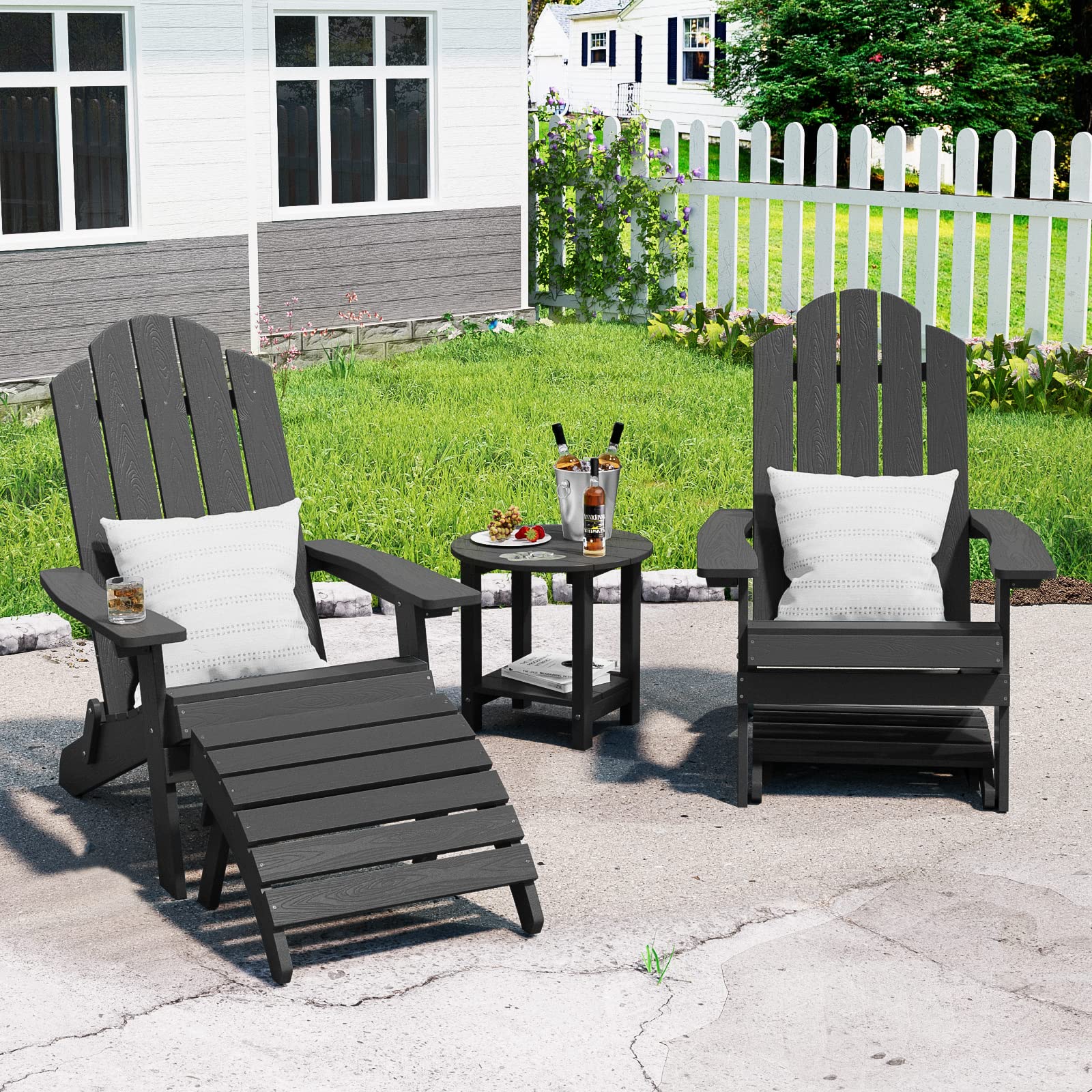 MXIMU Folding Adirondack Ottoman, Plastic Adirondack Footstool, Premium All Weather Ottoman for Adirondack Chairs, Wide Use in Backyard, Garden, Lawn, Porch, Poolside (Black)