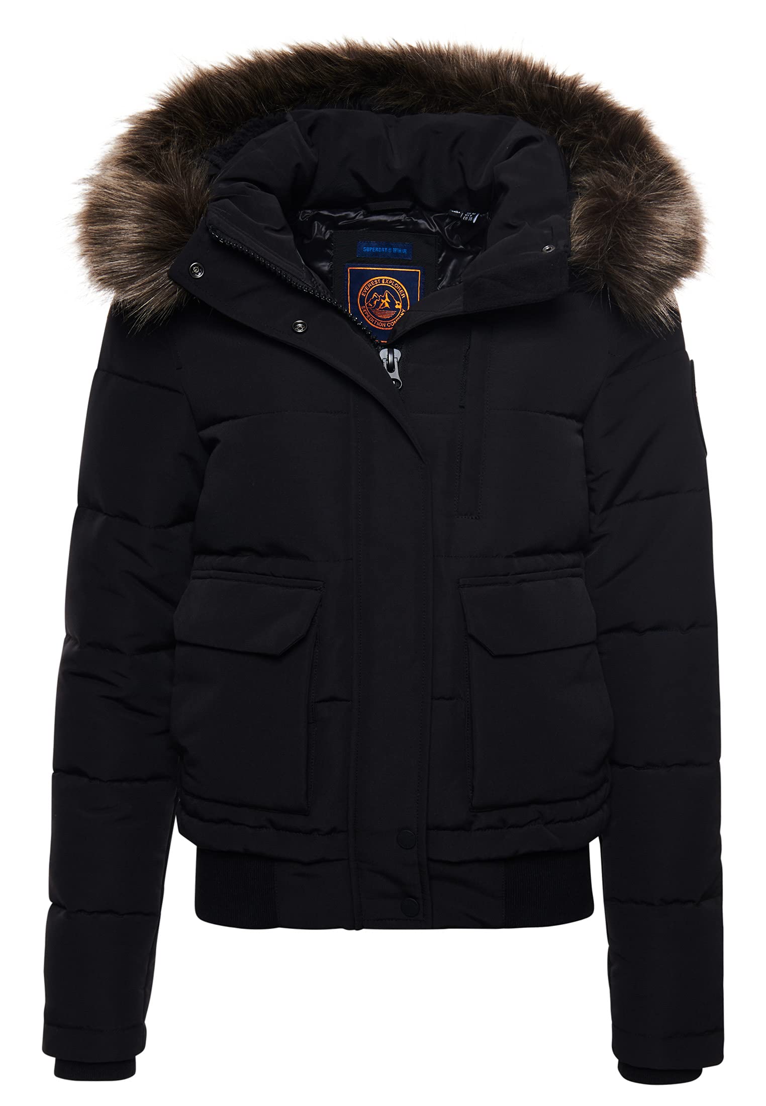 Superdry Womens Everest Bomber Jacket, Zip And Popper Fastening Black Size 12