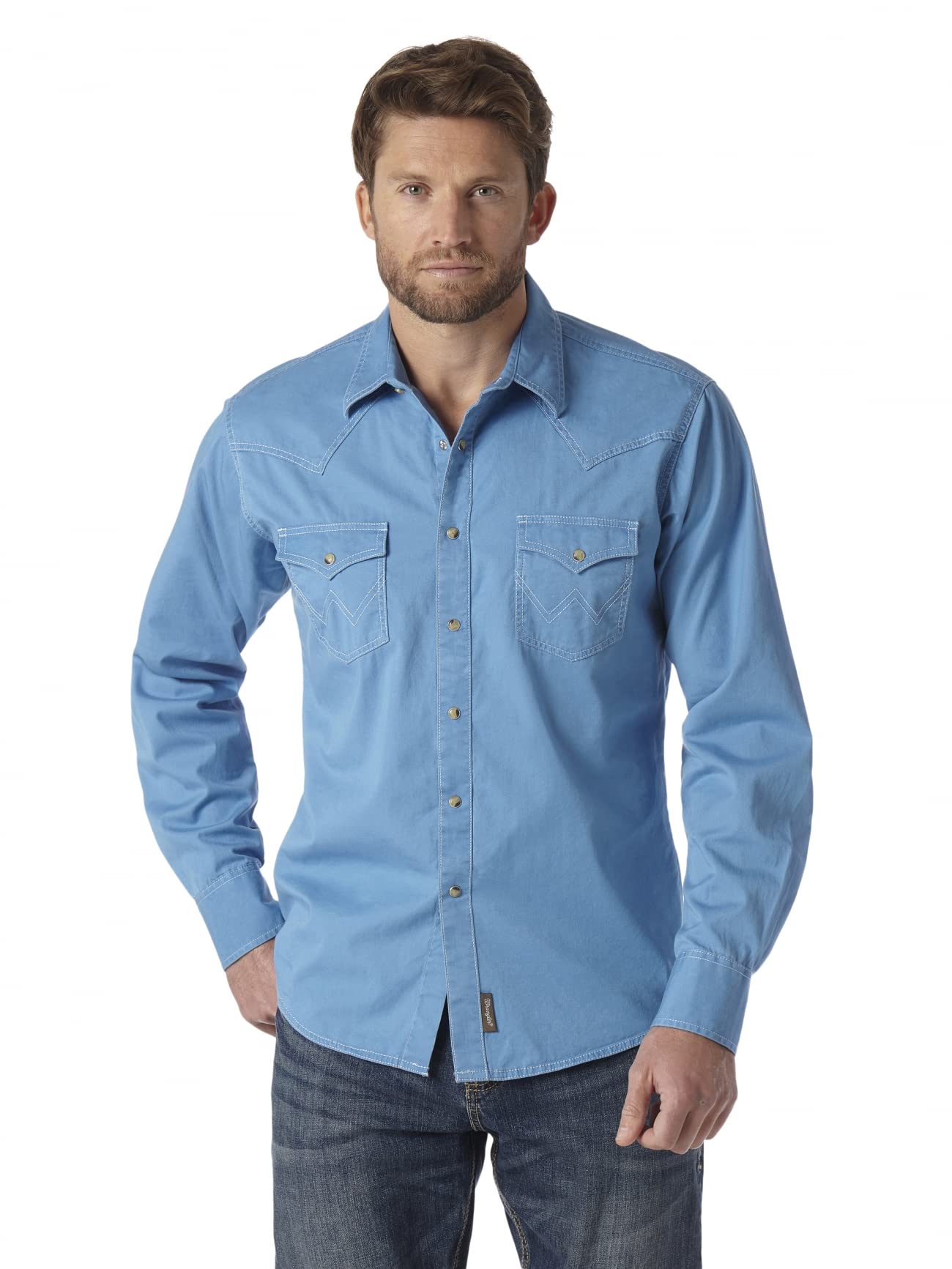 Wrangler Men's Retro Two Pocket Long Sleeve Snap Shirt, Blue, X-Large