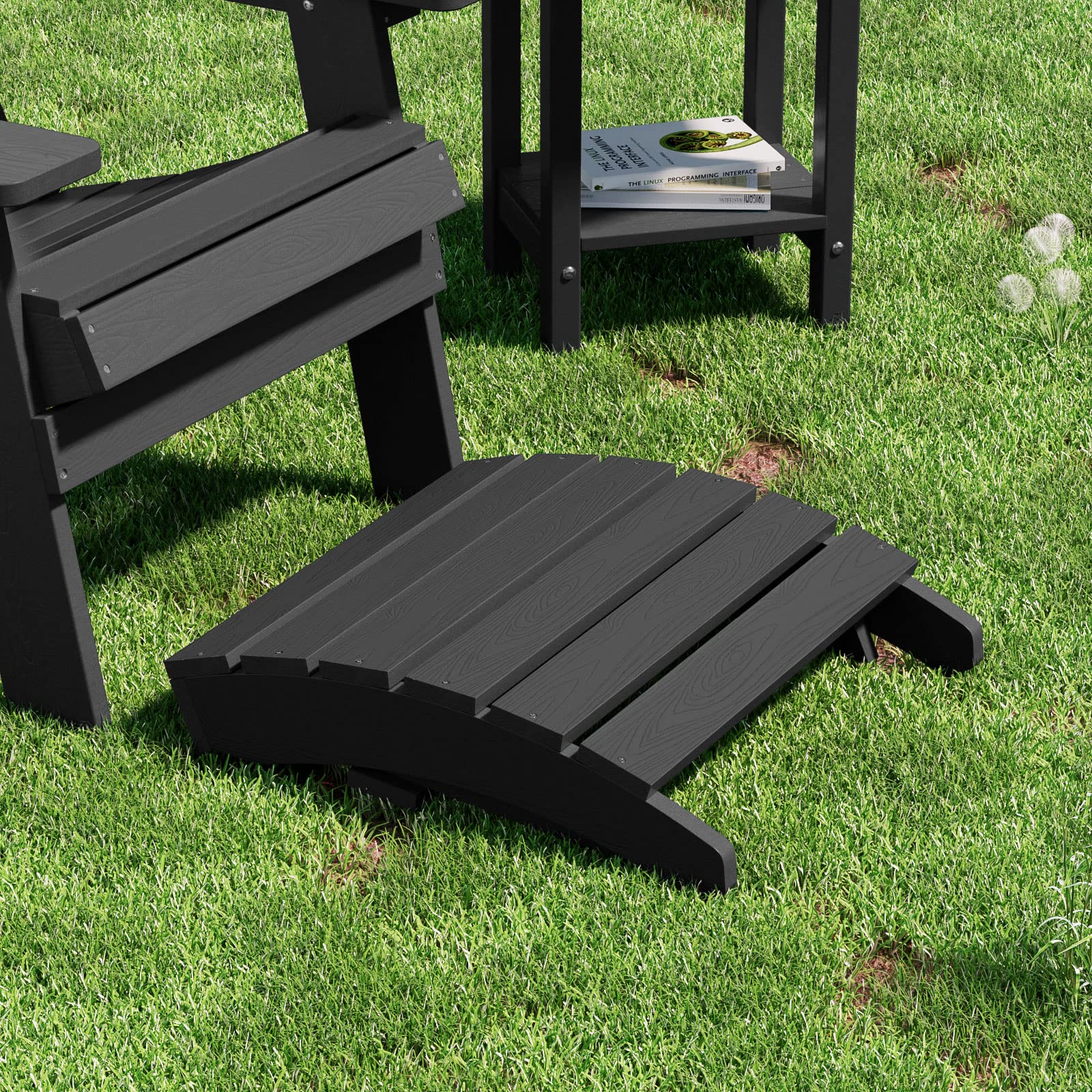 MXIMU Folding Adirondack Ottoman, Plastic Adirondack Footstool, Premium All Weather Ottoman for Adirondack Chairs, Wide Use in Backyard, Garden, Lawn, Porch, Poolside (Black)