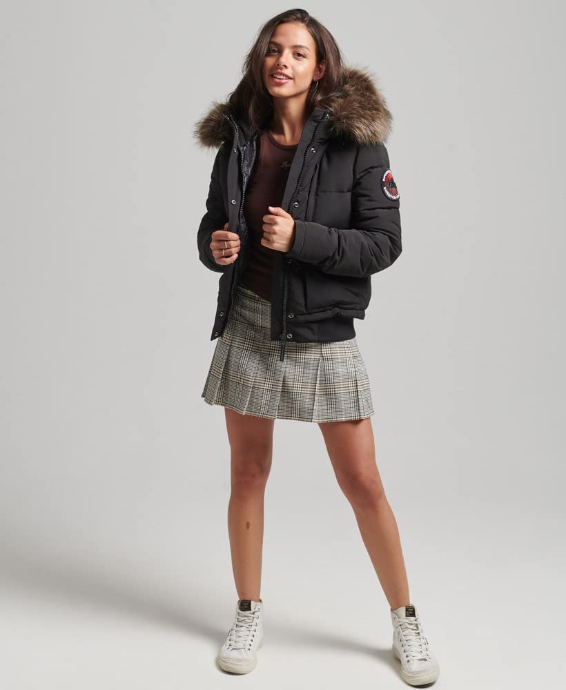 Superdry Womens Everest Bomber Jacket, Zip And Popper Fastening Black Size 12
