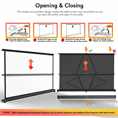 New Portable Mobile 50 Inch Projector Screen Pull Down, 16:9 Projector Screen Retractable Tabletop Screen Tripod Stand for Home Theater Meeting Room, School Indoor Outdoor Ceiling Wall Mount Upgrade