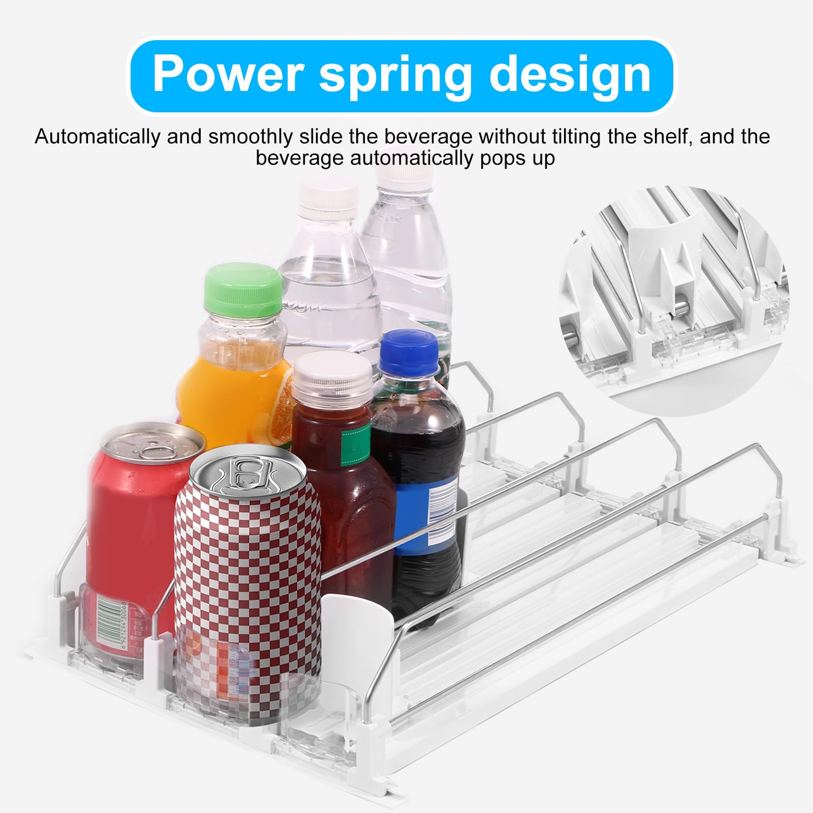 Protoiya Drink Organizer for Fridge, Self-Sliding Soda Can Dispenser with Locking Design, 3 Rows Fridge Drink Dispenser Holds up to 25+ Cans, Adjustable Width for Pantry/Vending Machine
